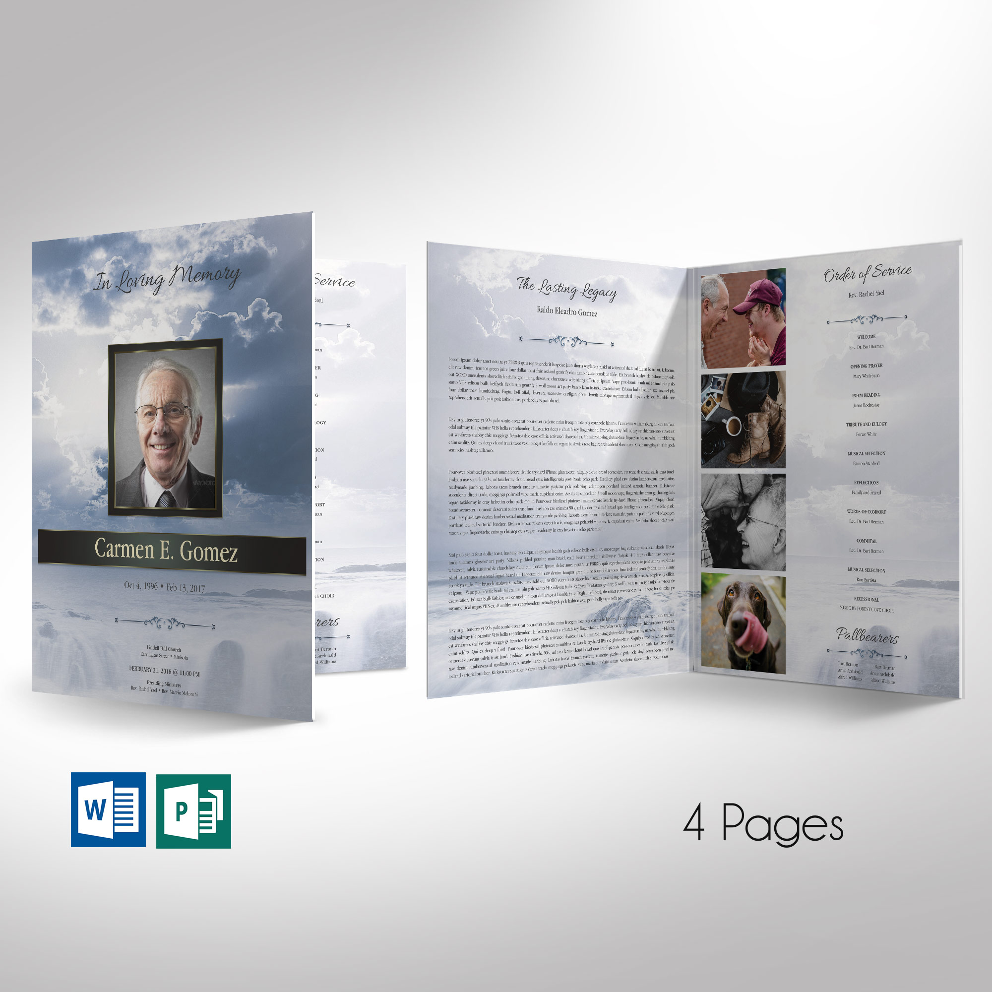 Blue and Gold Funeral Programs for Men - GraphicMule