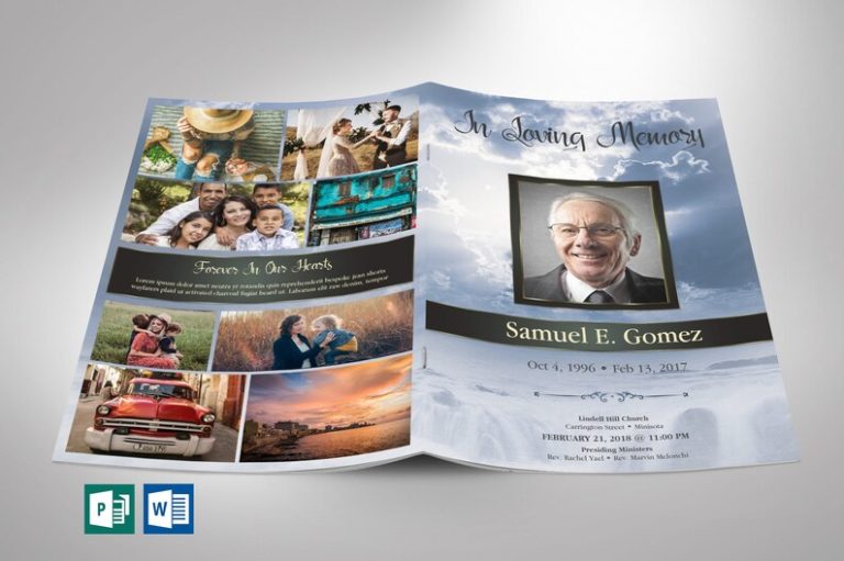 Blue and Gold Funeral Programs for Men - GraphicMule